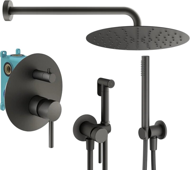 Комплект для ванной Plumberia Selection Ixo KITZXO18GR 5 в 1, встраиваемый, с внутренней частью в комплекте, со смесителем, с тропическим душем, латунный, мат
