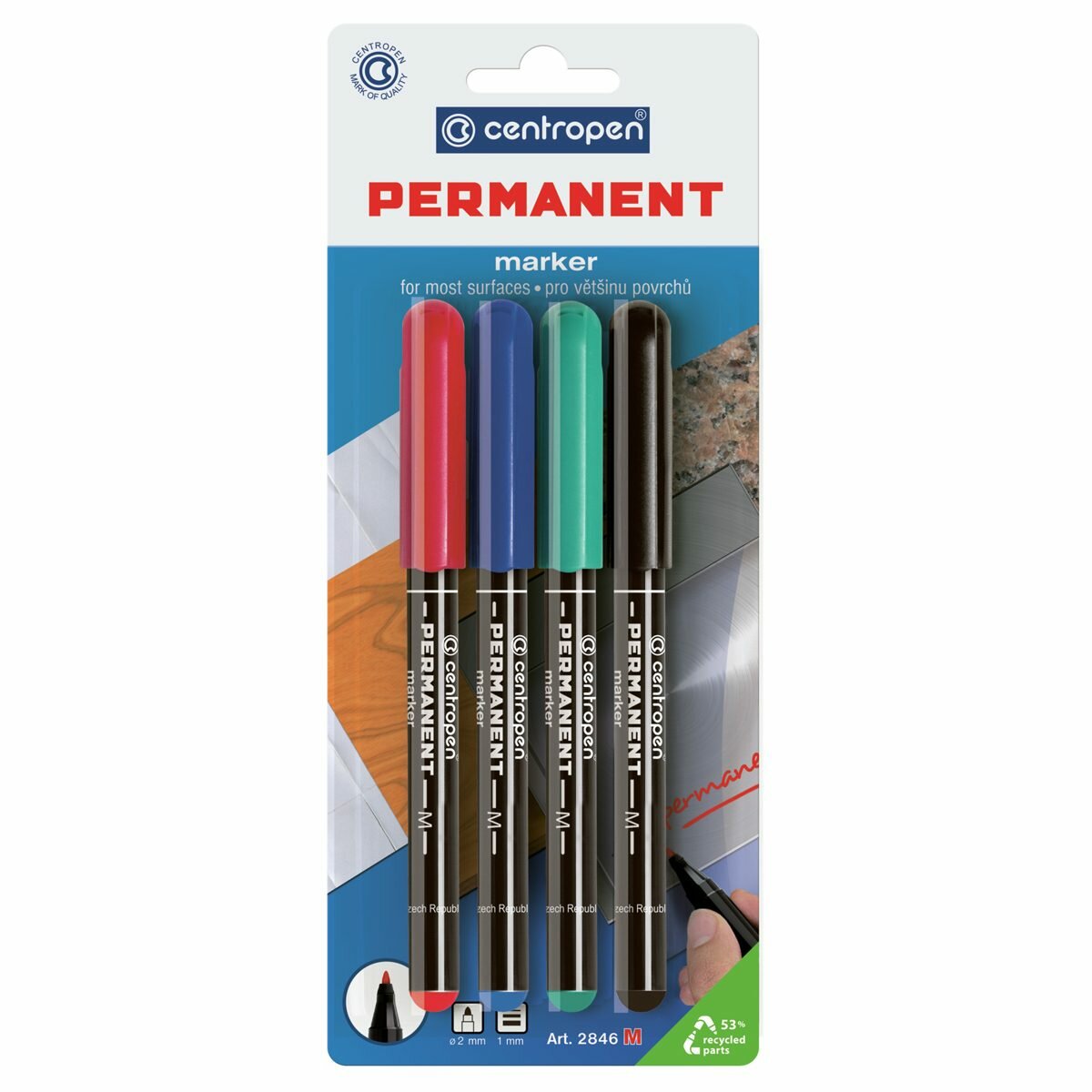 Набор перманентных маркеров Centropen 2846 (1мм, круглый наконечник) 4шт, блистер (6 2846 0404), 100 уп.