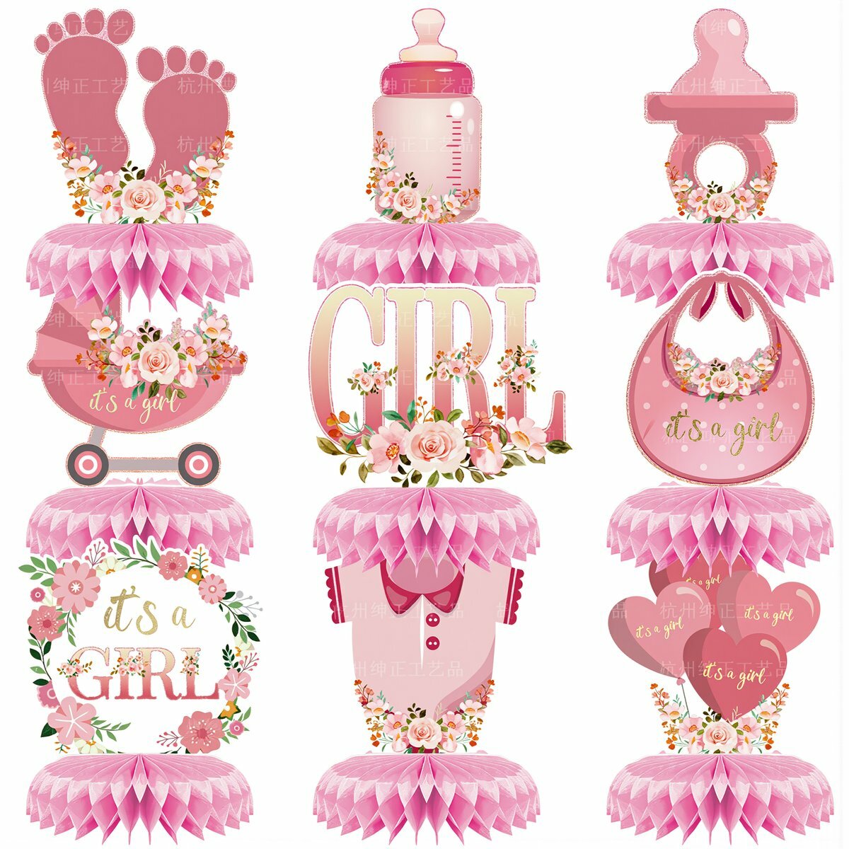 Гирлянда медовая для декора стола на Baby Shower набор из 9 штук для девочки декор праздника раскрытия пола оформление мероприятия, Гирлянда медовая для Baby Shower, набор из 9 штук