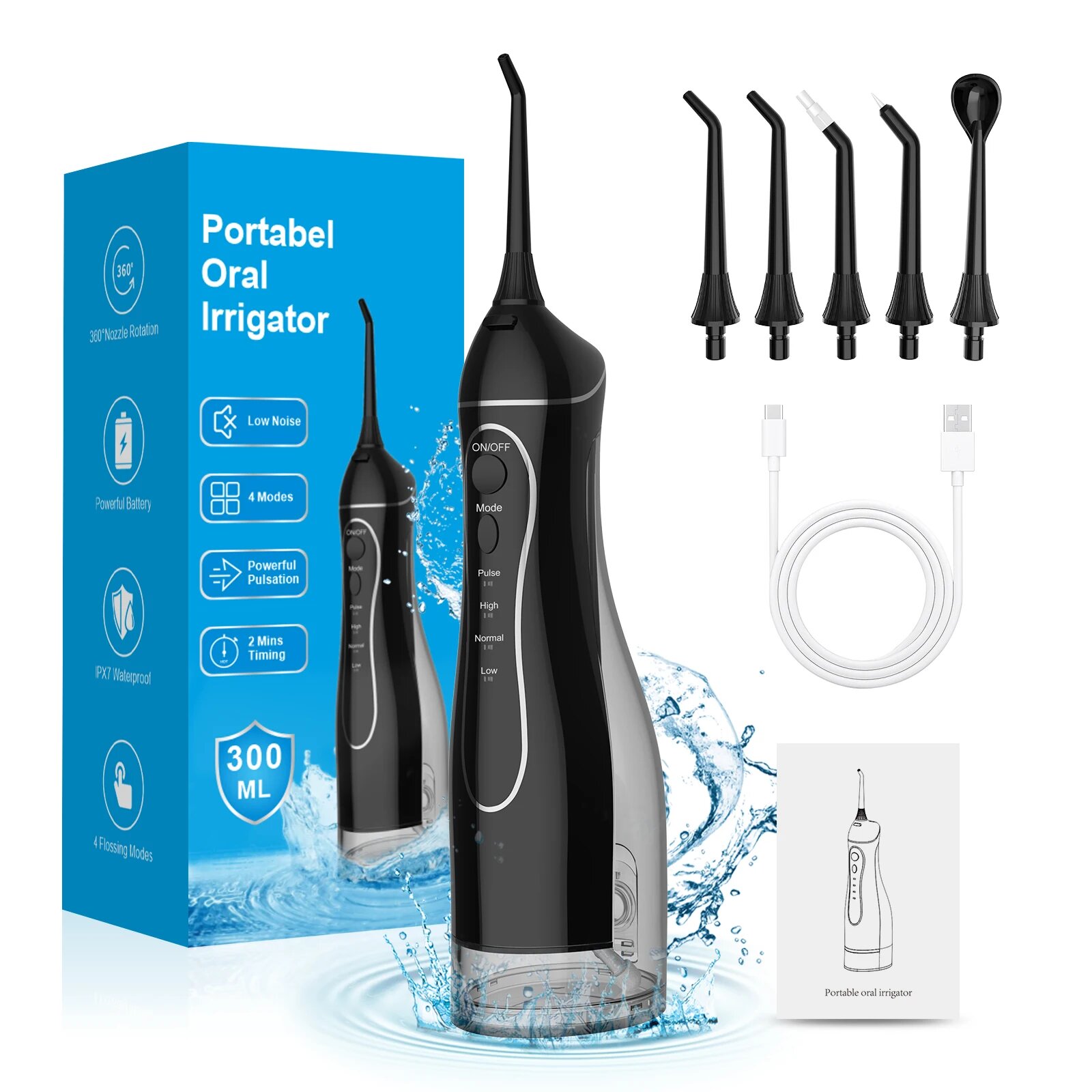 H2ofloss Портативный электрический ирригатор для взрослых black