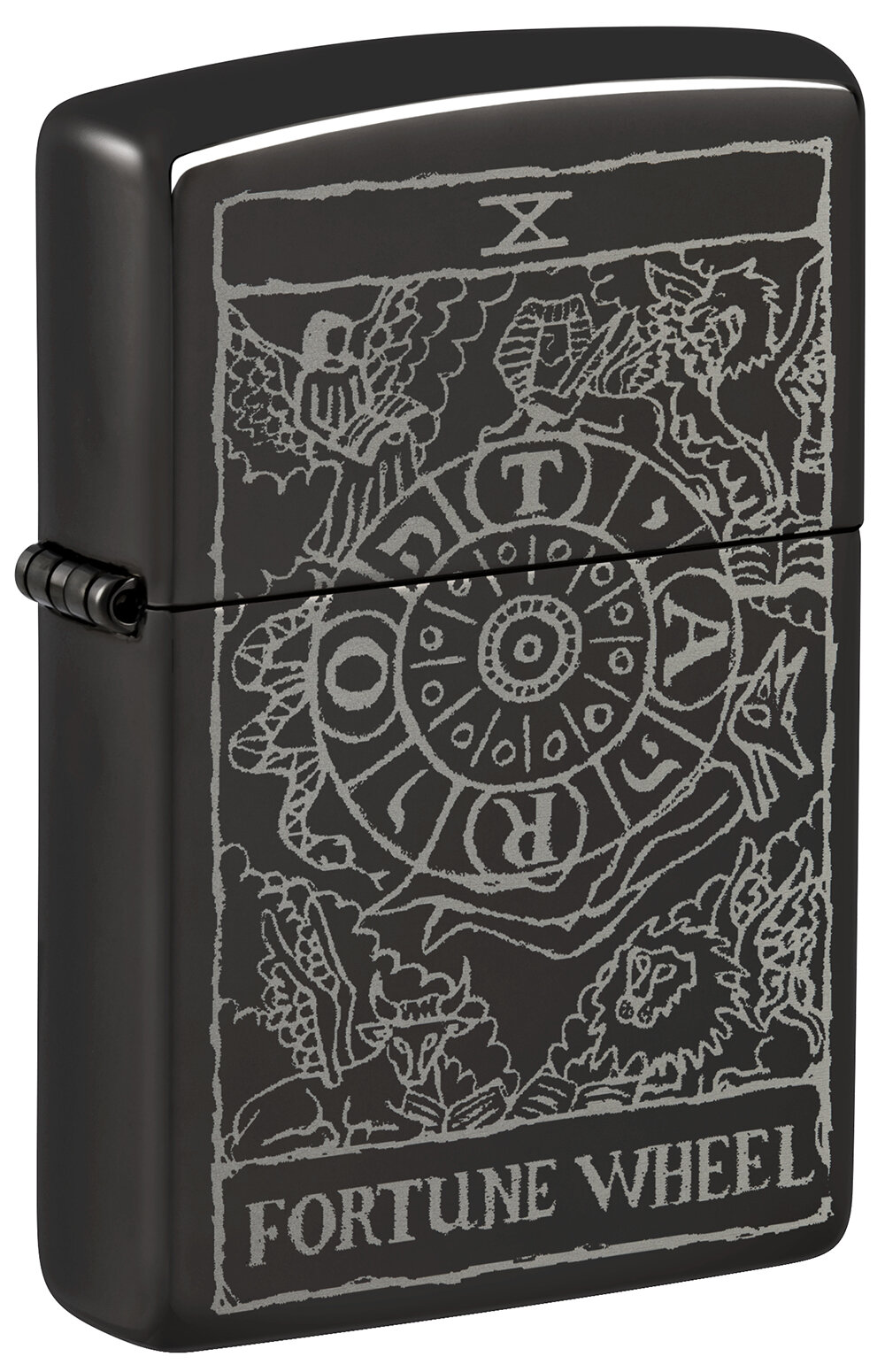 Зажигалка ZIPPO Wheel Of Fortune с покрытием High Polish Black, латунь/сталь, черная, глянцевая, 38x13x57 мм (не заправленная)