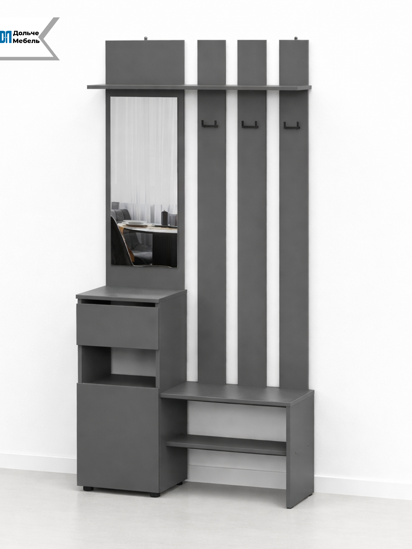 Прихожая мебель в коридор с зеркалом Арника Денвер, 100х35х200 см, цвет графит