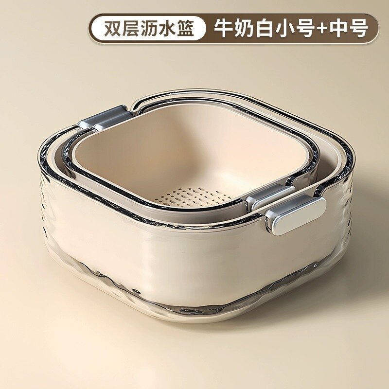 Корзина для слива воды из раковины, кухонная, для гостиной, домашняя, поднос для мытья фруктов, простая двухслойная пластиковая корзина для мытья овощей