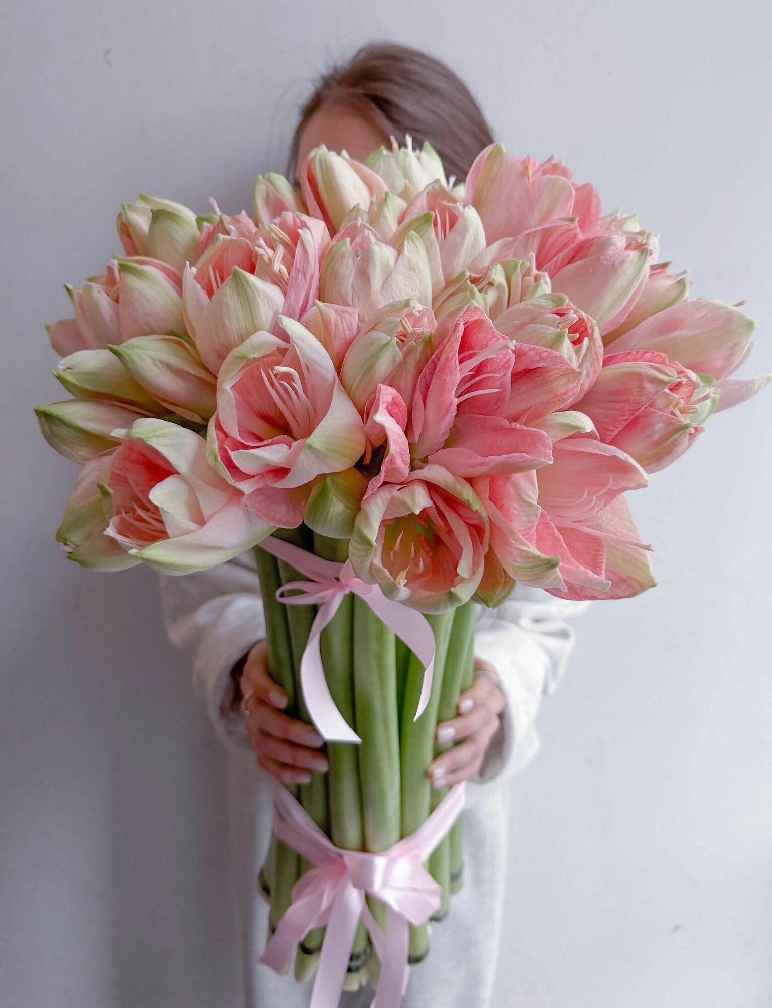 Букет из 39 розовых амариллисов