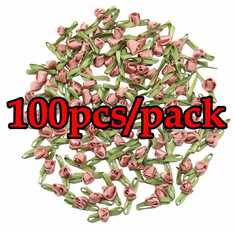 (100 шт.) 25 мм атласные банты в виде зеленых листьев, цветов, бутонов, мини-роза, лента для домашней свадебной вечеринки, украшение для одежды, зажим, товары для рукоделия