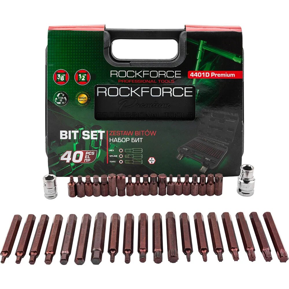 Набор бит 1/2"&1/4"&3/8"DR TORX 40 предметов с держателями PREMIUM Rockforce RF-4401D, надежный