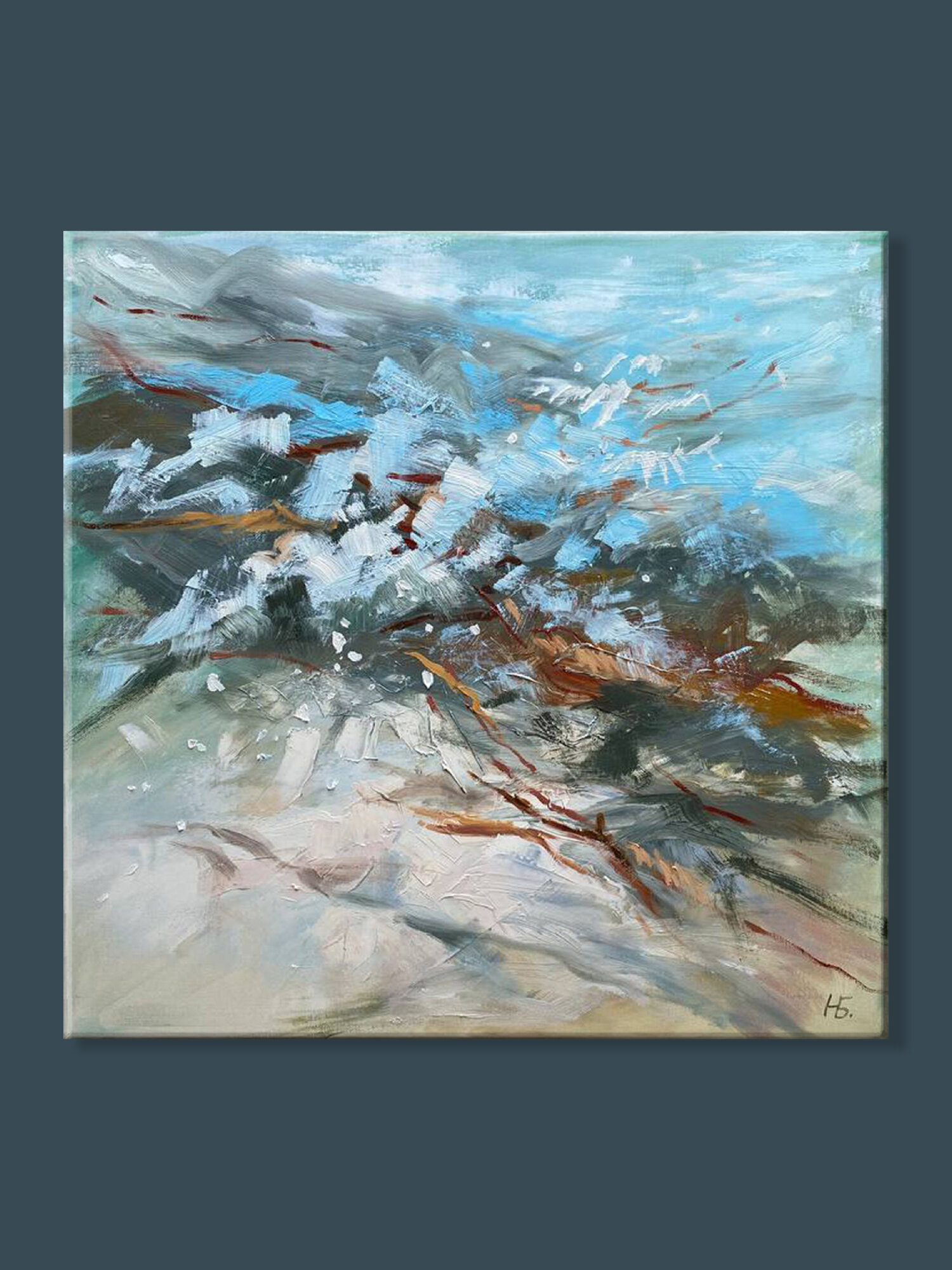 Картина "Морозный полдень" холст, масло, 60 х 60 см. Авторская живопись в стиле абстракционизма