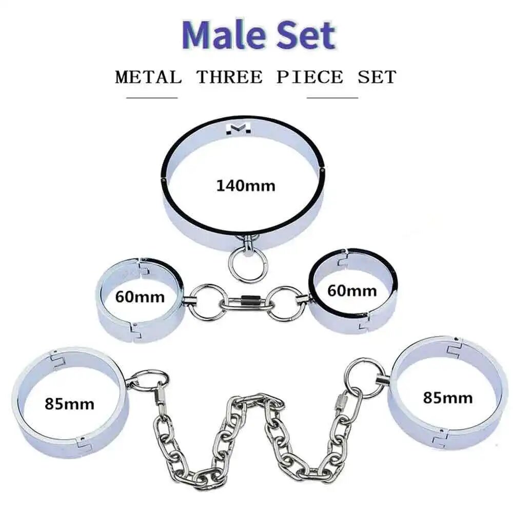 5 шт. Металлические наручники, манжеты на лодыжку, воротник с цепью, сверхпрочные манжеты, Men Set