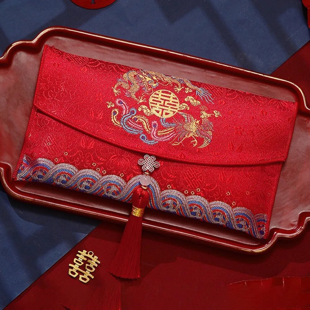 Красный свадебный конверт HongBao с вышивкой, Style 2