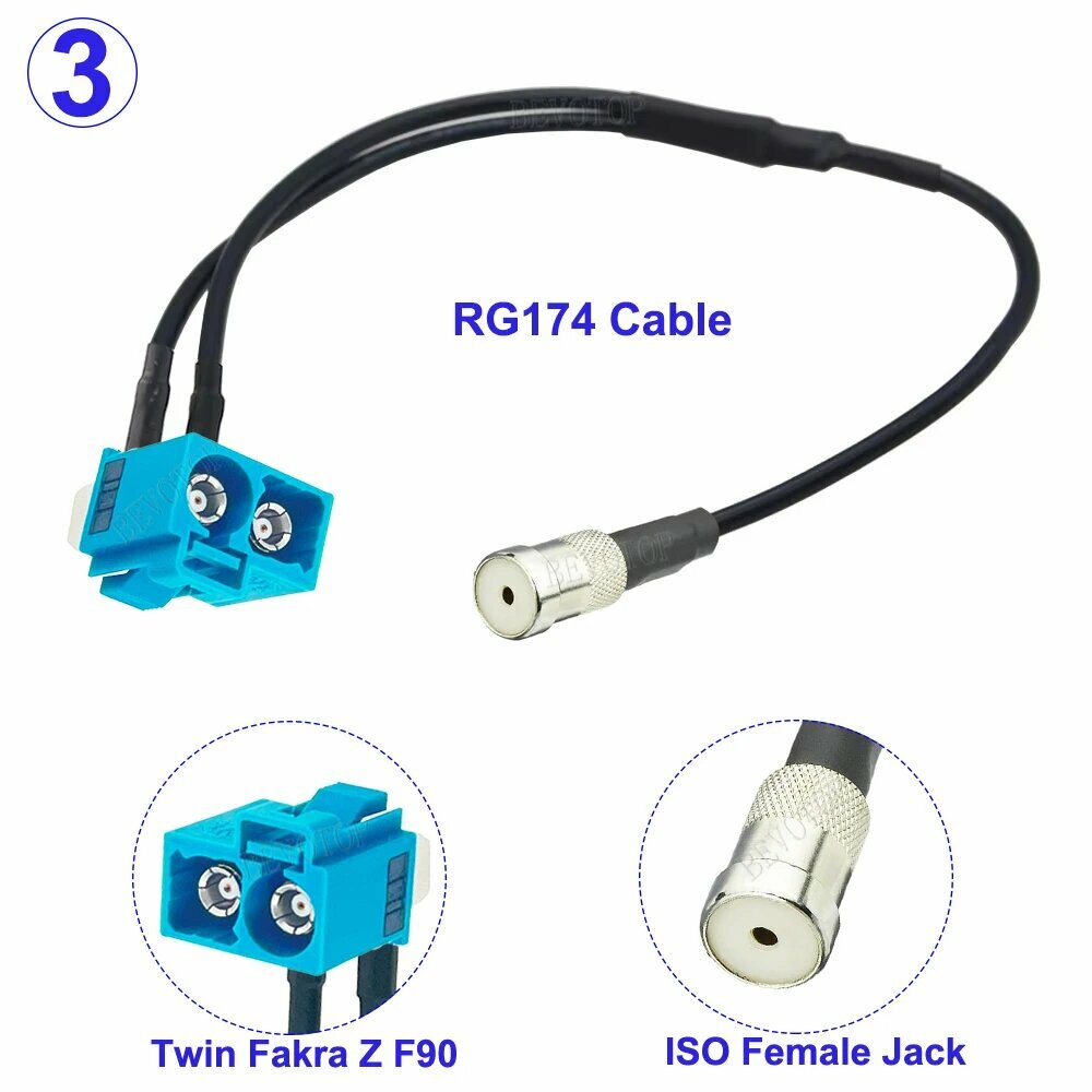 RG-174 кабель Twin Fakra Z F90 - ISO Female Jack, 0.3M