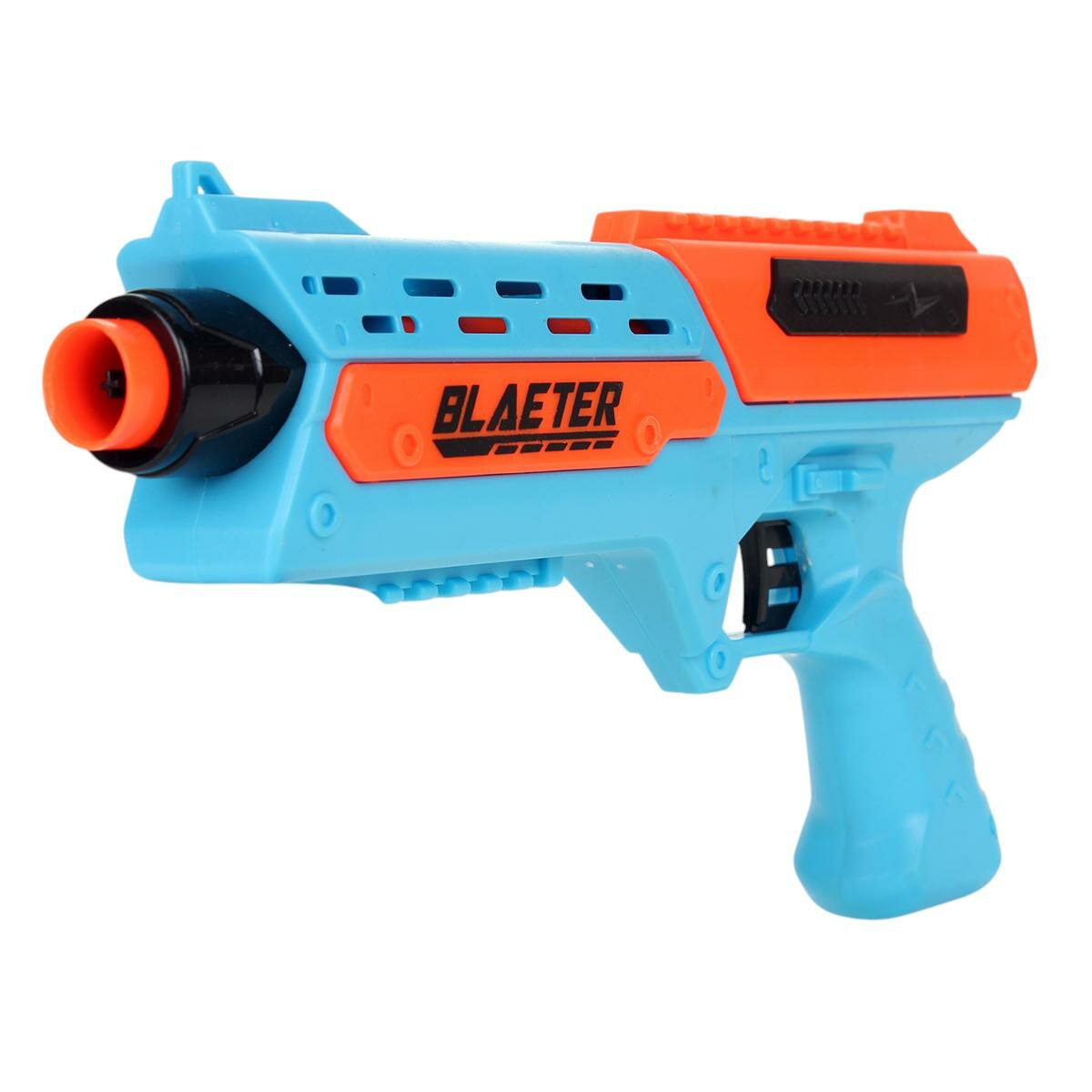 Пистолет игрушечный с мягкими пулями, 10 шт, пластик, цвета голубой/оранжевый/черный, 27,5 см