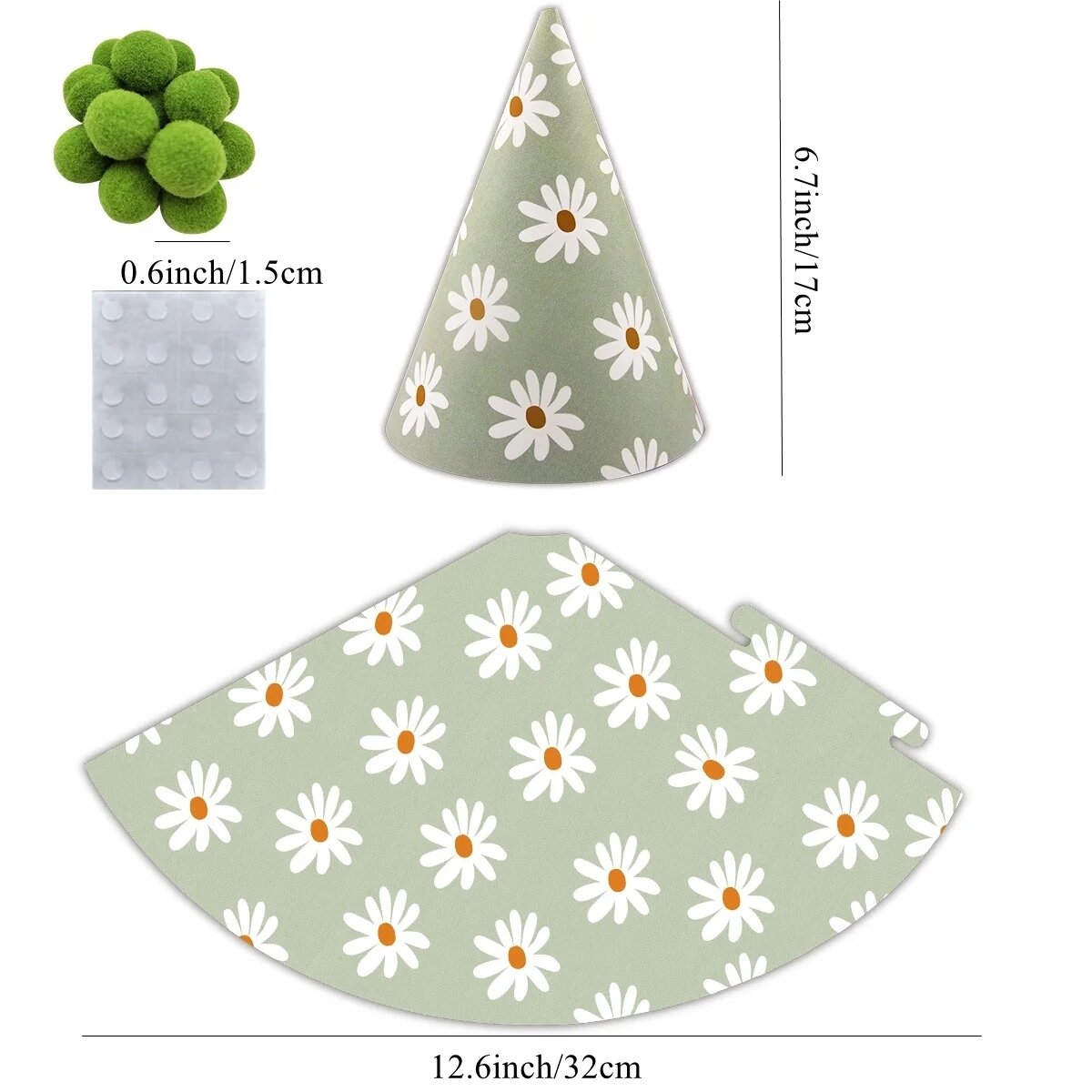 Бумажные праздничные шляпки с цветком ромашки Type A 6pcs green