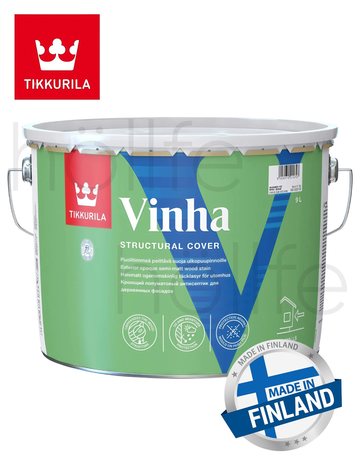 Tikkurila Vinha / Тиккурила Винха 9 л Краска для деревянного фасада База С (бесцветная)