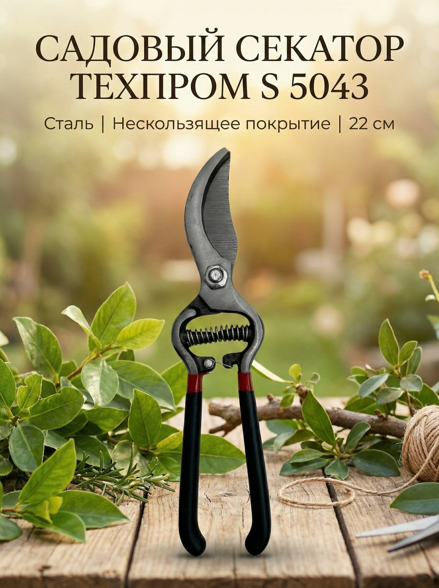Садовый секатор техпром S 5043, сталь, нескользящее покрытие, 22см