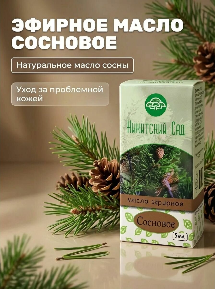 Эфирное масло Сосновое натуральное из хвойной лапки сосны обыкновенной для ароматерапии и ухода за кожей, 5 мл