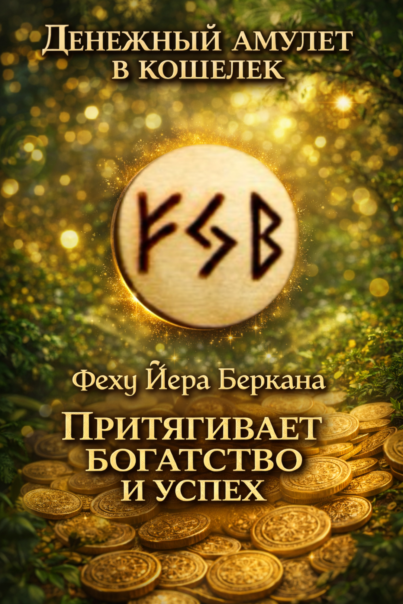 Руническая монета в кошелек Феху Йера Беркана - рунический став на прибыль и рост, талисман на деньги оберег от потерь