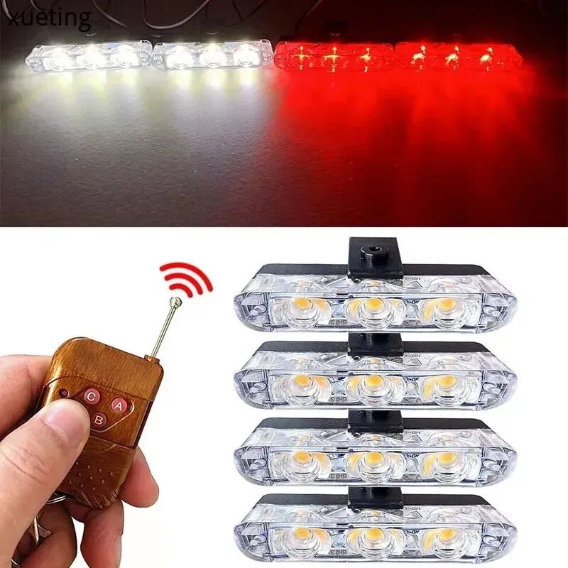 4 Шт 3LED Светодиодный стробоскоп для авто 12v проблесковый маячок Красный белый свет