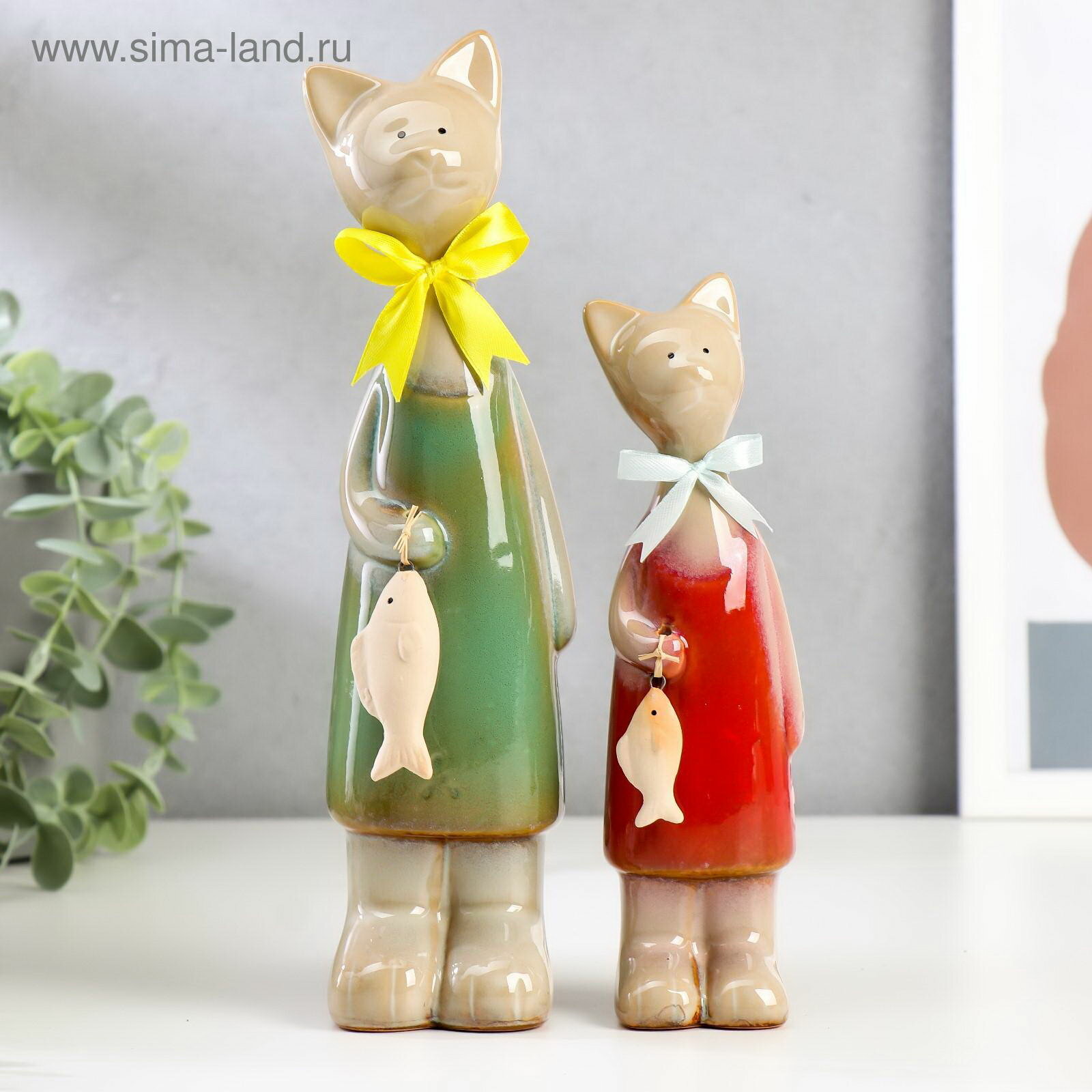 Набор фигурок керамика "Две кошечки с рыбкой", 2 шт, тематика праздника: день матери