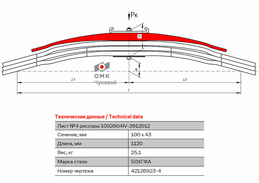 Лист №4 Рессора задняя для Iveco EuroTrakker 4 листа
