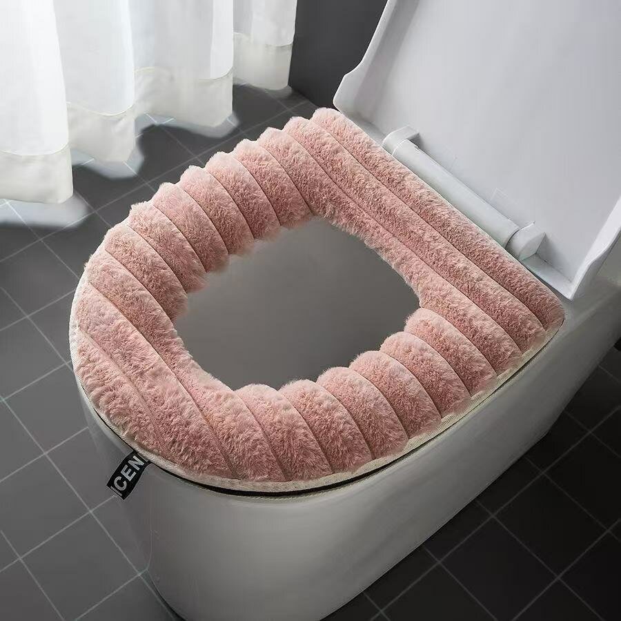 Мягкий чехол на унитаз, теплое сидение на стульчак на молнии, 1 шт. Розовый/ плюш