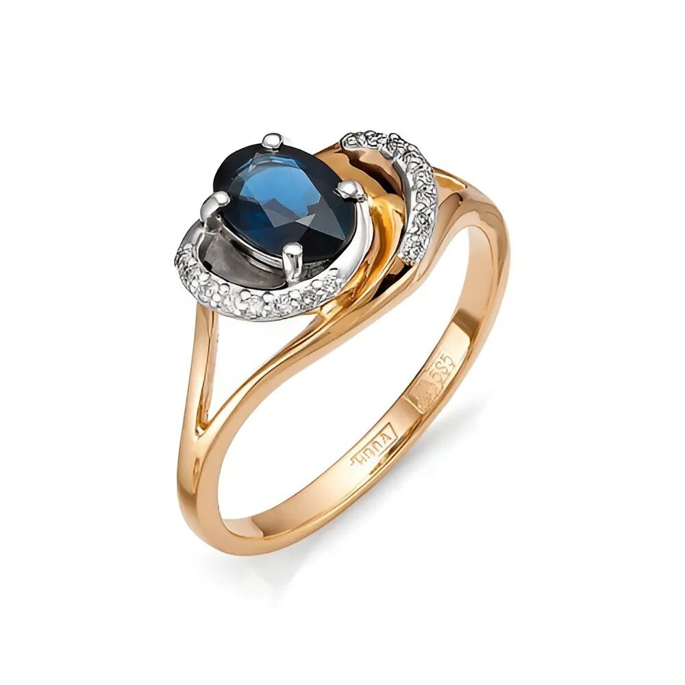 Кольцо ОРИЕНТАЛЬ, красное, комбинированное золото, 585 проба, бриллиант, сапфир