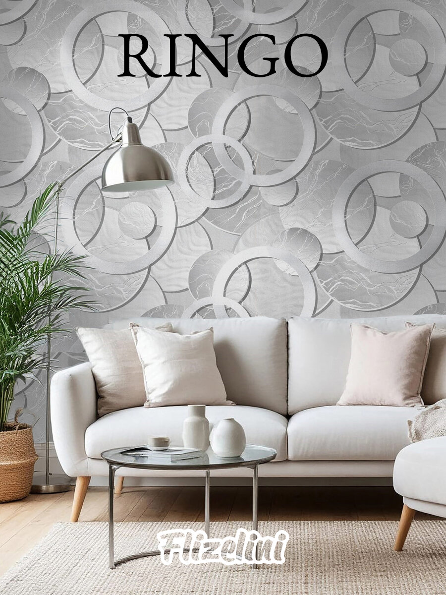 Обои флизелиновые, круги серебристые на сером фоне, Ringo (Flizelini, 1943-21)