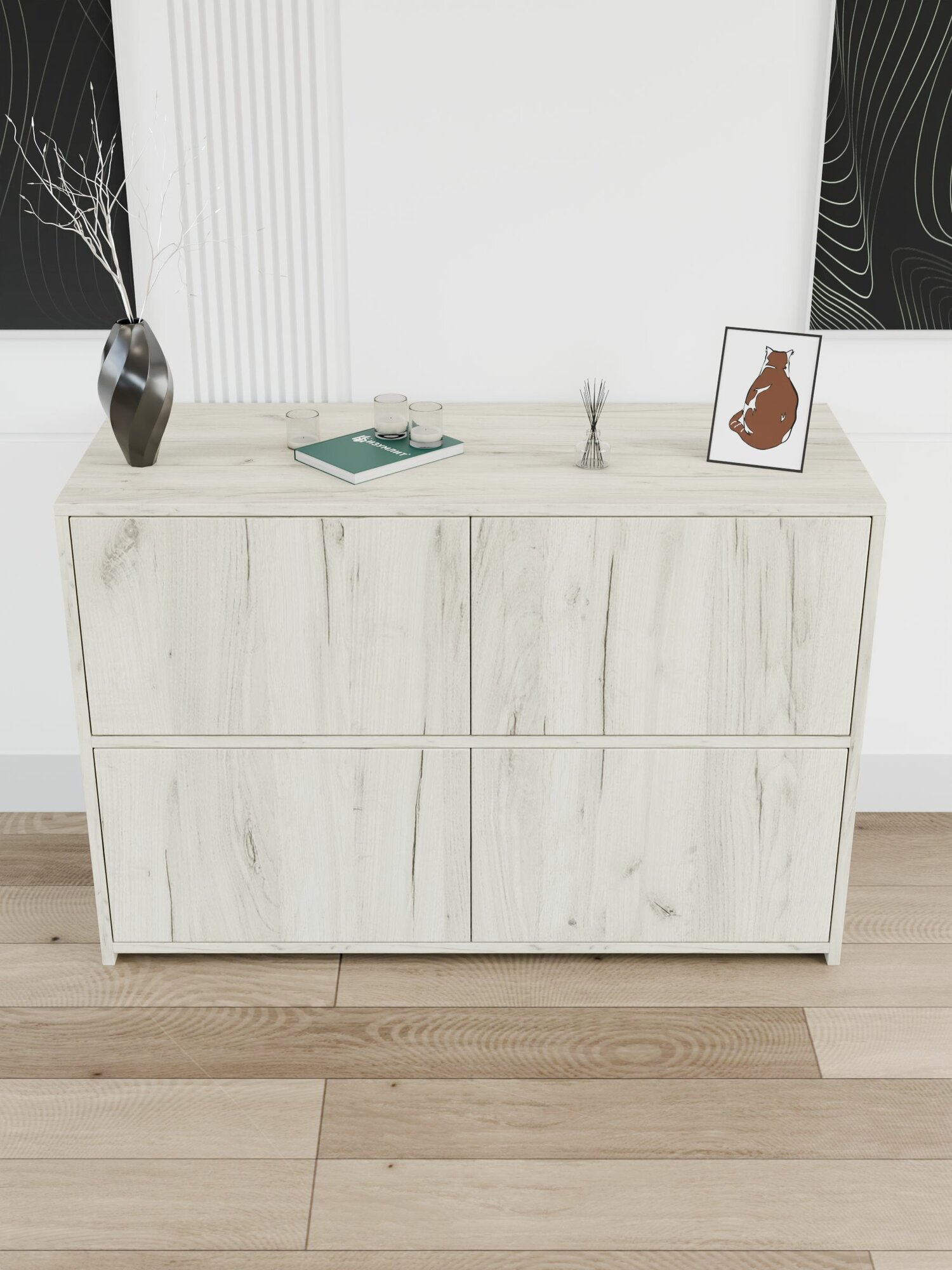 Изумлит Комод для белья и одежды Каллисто 100х66.8х40 см, дуб крафт белый