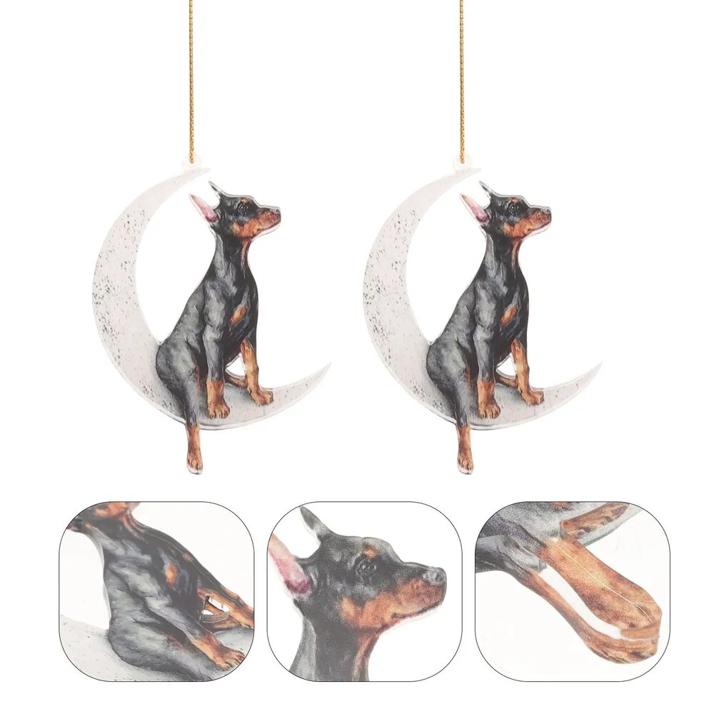 Две подвески из акрила с изображением собаки на луне для украшения авто и интерьера
