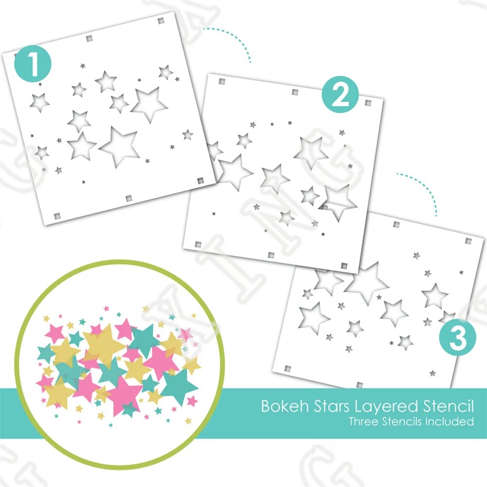 Трафарет для скрапбукинга "Звезды в стиле боке", ПВХ