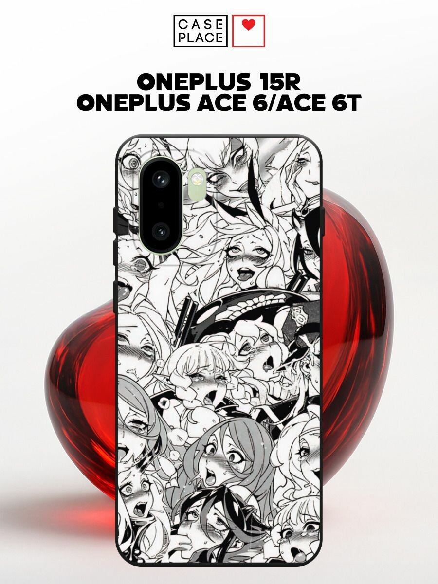 Черный матовый чехол на OnePlus 15R/Ace 6/Ace 6T / Ван Плас 15R/Эйс 6/Эйс 6T с принтом Ахегао манга тян