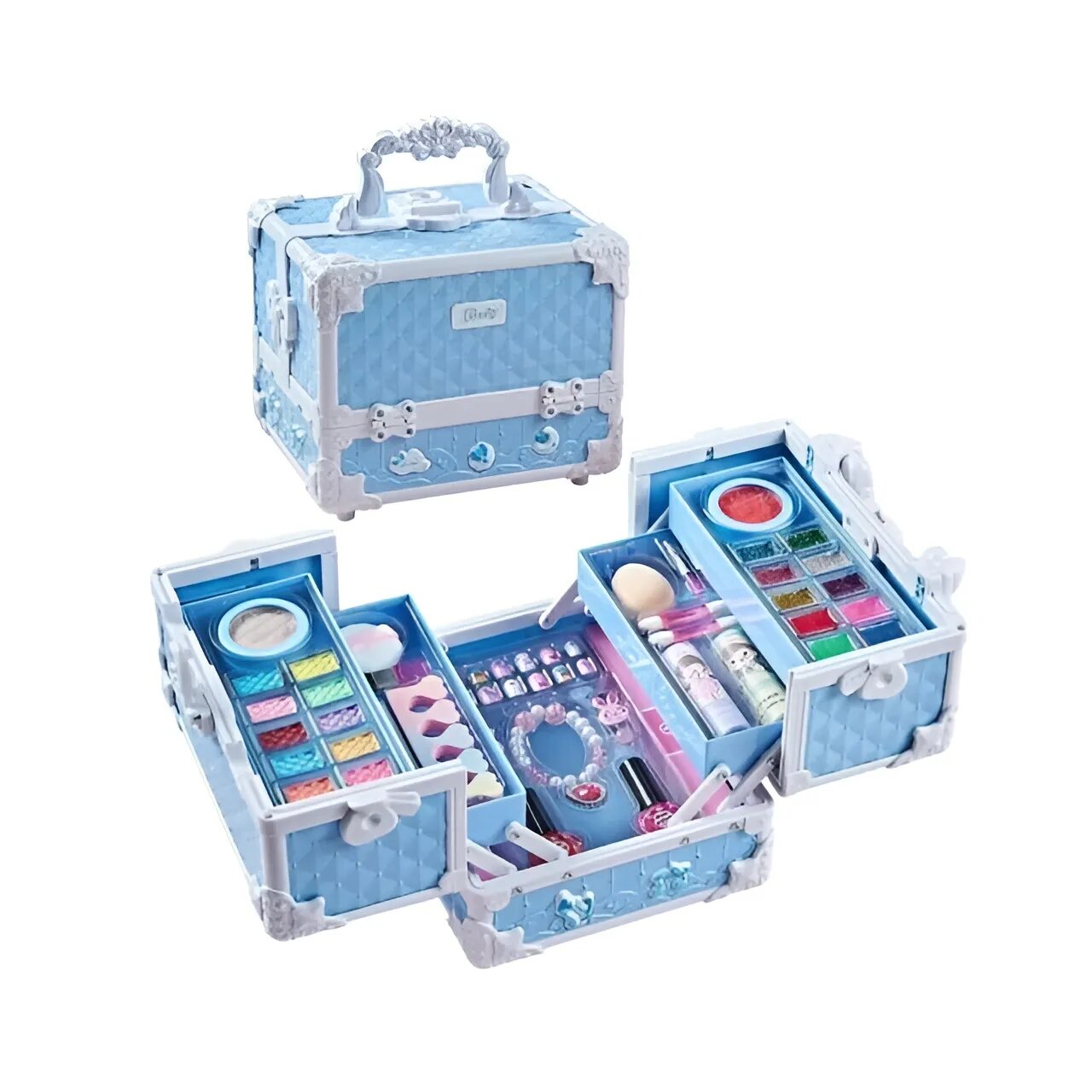Детский набор для макияжа в чемоданчике, 49 предметов, 3 подарка / Бьюти-бокс переносной подарочный для девочек