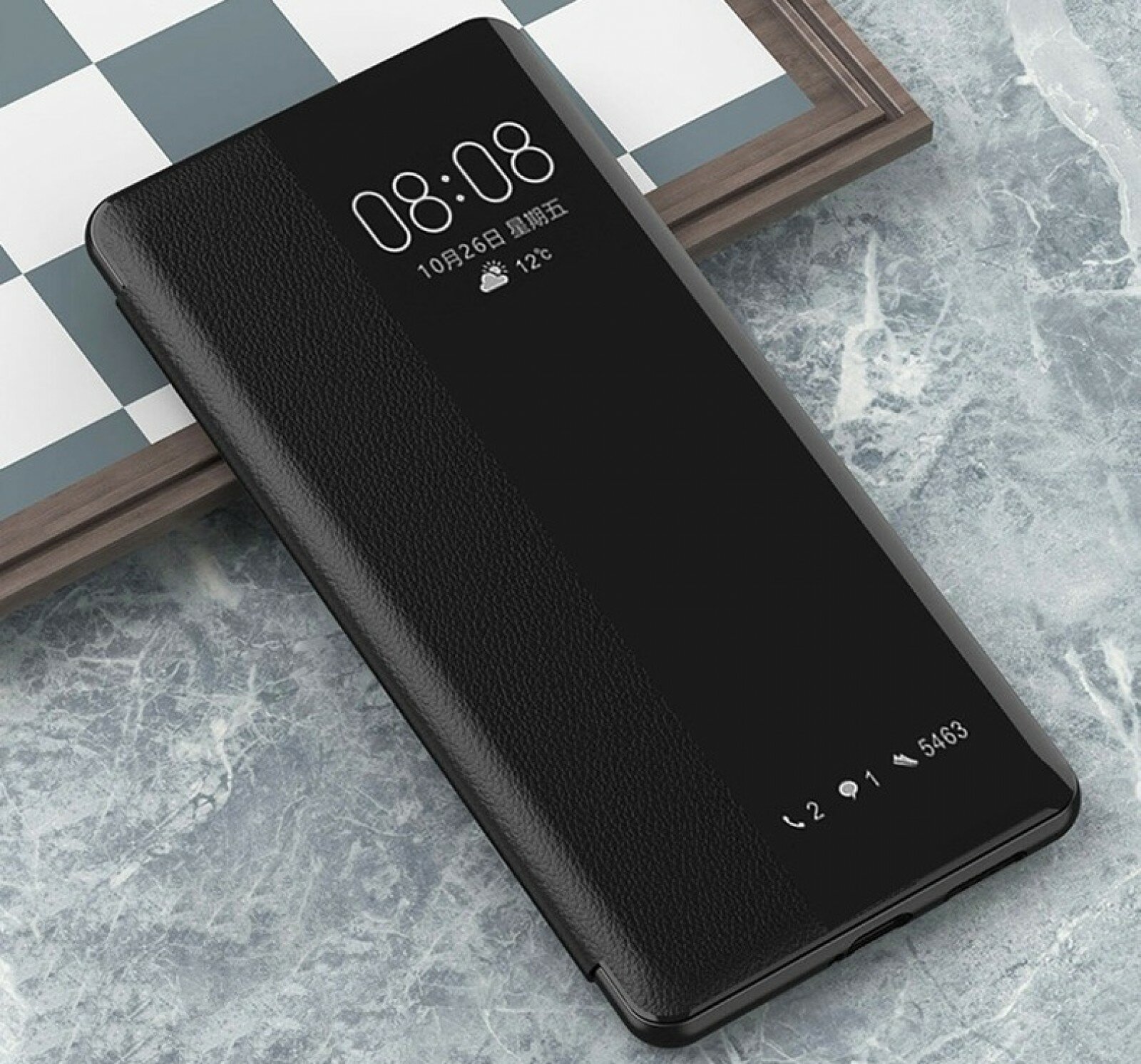 Чехол-кейс MyPads для Huawei P60 и P60 Pro с боковым окном водоотталкивающий черный