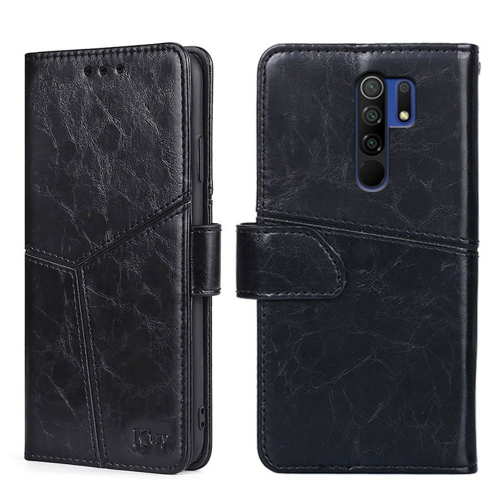 Чехол-книжка MyPads для Xiaomi Redmi 9 / 9 Prime / Poco M2 черный из искусственной кожи