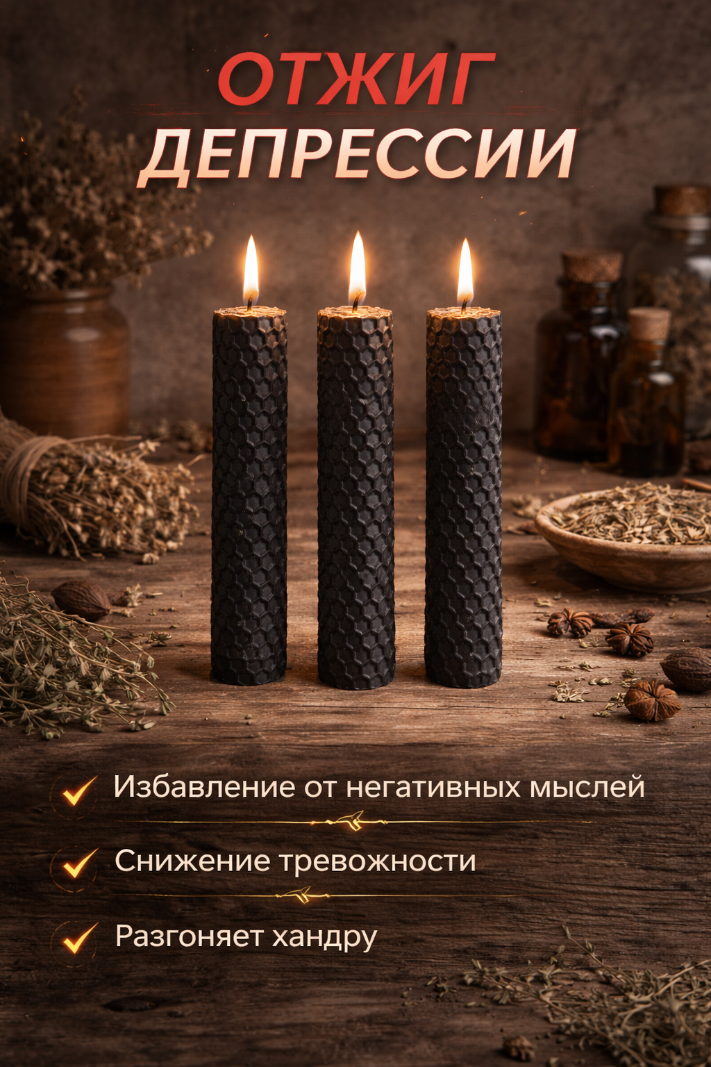 Свечи из вощины с травами программные Избавление от Депрессии.