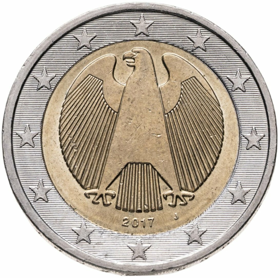 Германия 2 евро 2017 J, Биметалл, в сохранности AU