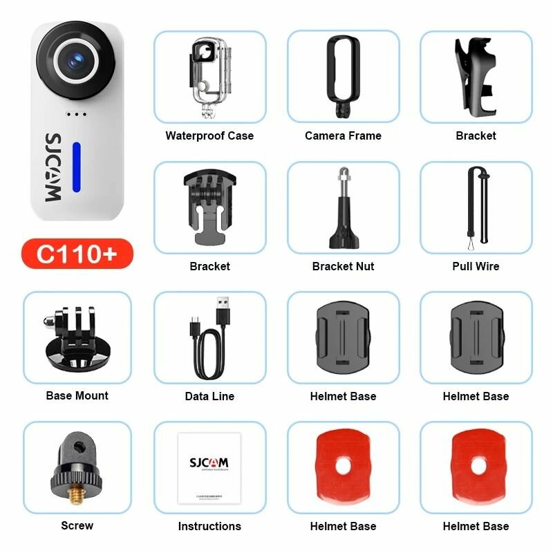Спортивная камера SJCAM C110+ black Standard Action Camera, Спортивная камера с шестиосевым гироскопом и защитой от тряски с разрешением 4K 30 кадров в секунду, широкоугольным объективом 170 градусов.