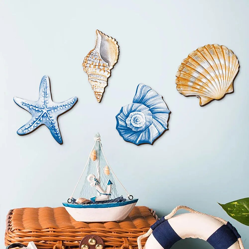 Деревянное подвесное настенное украшение в виде ракушки-ракушечника