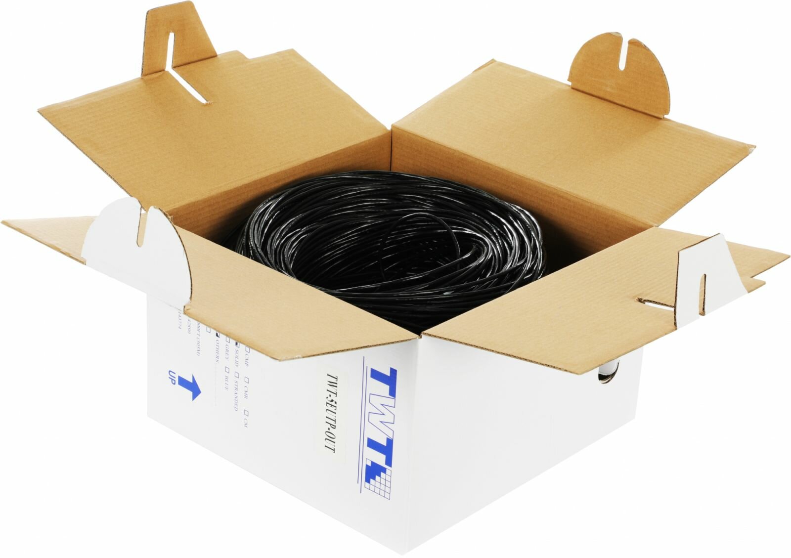 Кабель информационный Lanmaster категория 5E, UTP, 4 пары, 24AWG PE, внешний, 305 м, черный (TWT-5EUTP-OUT)