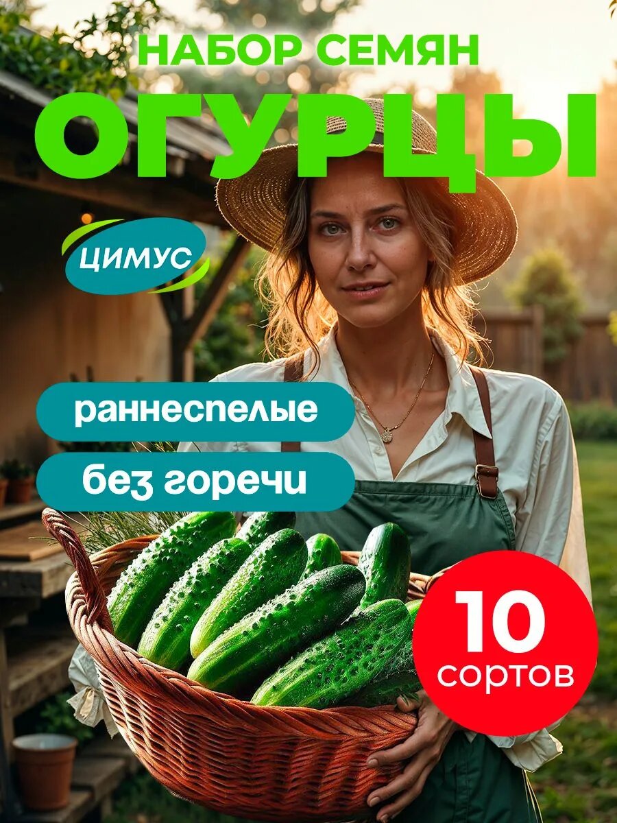 Семена огурцов Цимус, раннеспелые пчелоопыляемые, набор 10 сортов