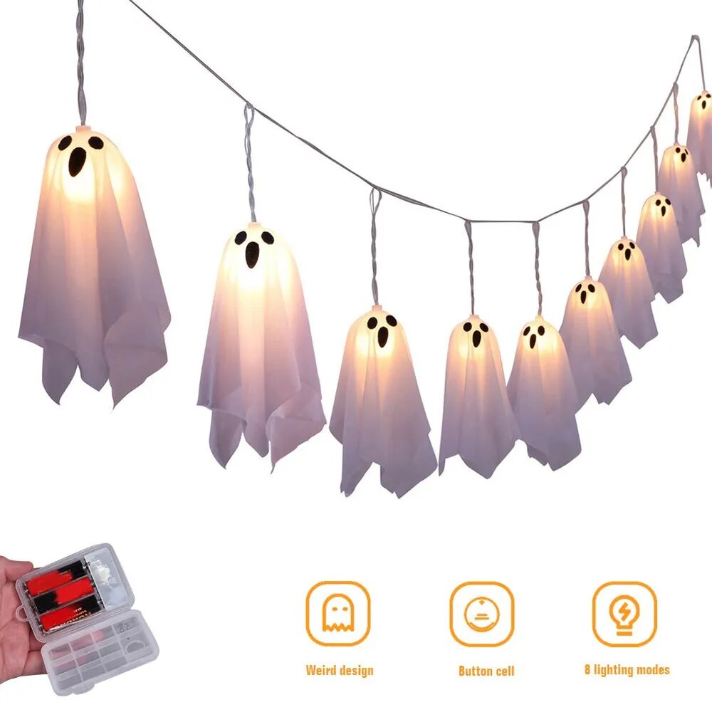 Milochic Уличный светильник Ghost LED String Lights Halloween Decorations Weird design Button cell 8 lighting modes