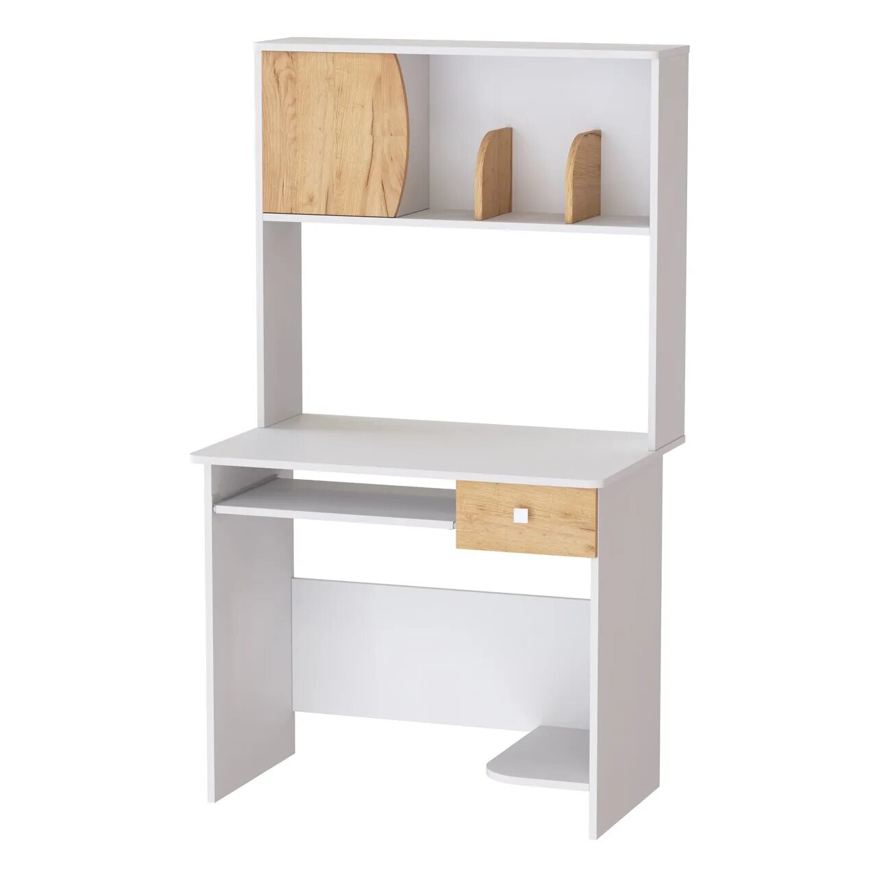 Стол компьютерный «Грета-4» с подставкой под системный блок, надстройкой, ЛДСП (Дуб крафт золотой/Белый) 90х60х158