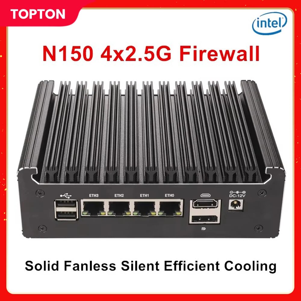 Topton Безвентиляторный мини-ПК для фаервола Intel N150 N95 4417U Small Case