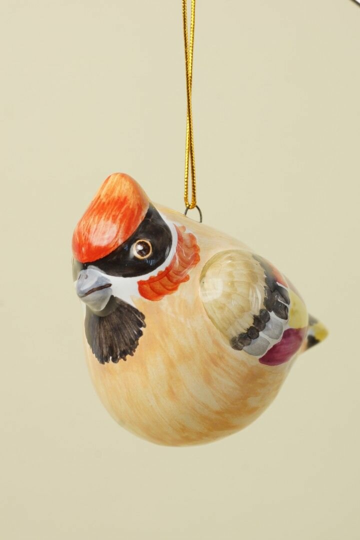 Ёлочная игрушка "Птичка свиристель". Ярославская майолика. Керамика ручной работы. Сделано в России.