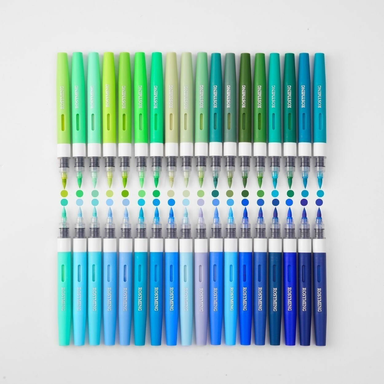 Набор акриловых маркеров 36 цветов, Сине-зеленая гамма. Маркеры-кисти с жидкими чернилами для рисования и скетчинга, наконечник 1-5 мм