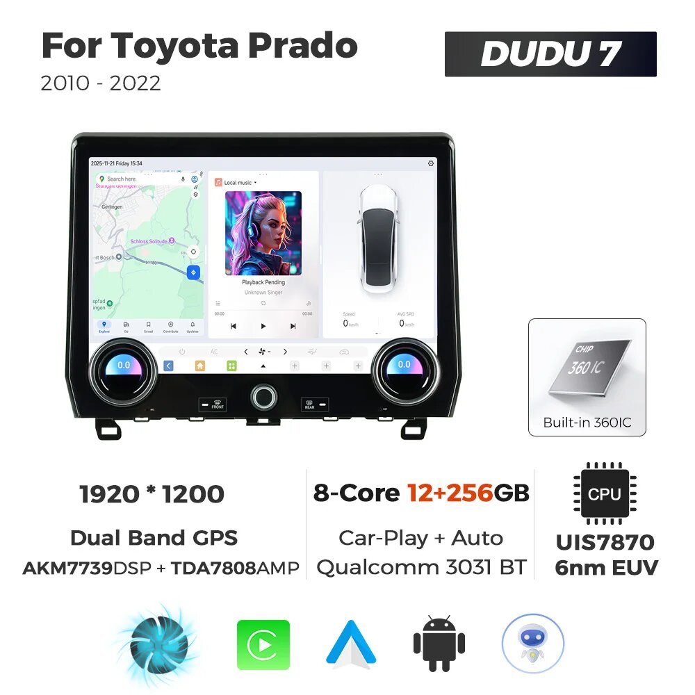 DUDUAUTO DUDU7 13.1-дюймовый Android автомагнитола Беспроводной Carplay AUTO DUDU7 12G-256G-360IC