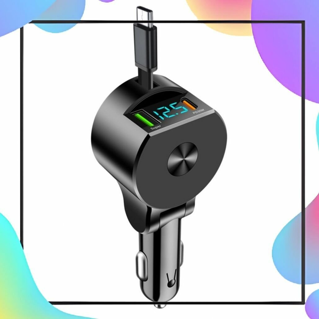 3 в 1 выдвижной адаптер зарядного устройства для канатной дороги с быстрой зарядкой PD30W и цифровым дисплеем автомобильных грузовиков 12 24 В