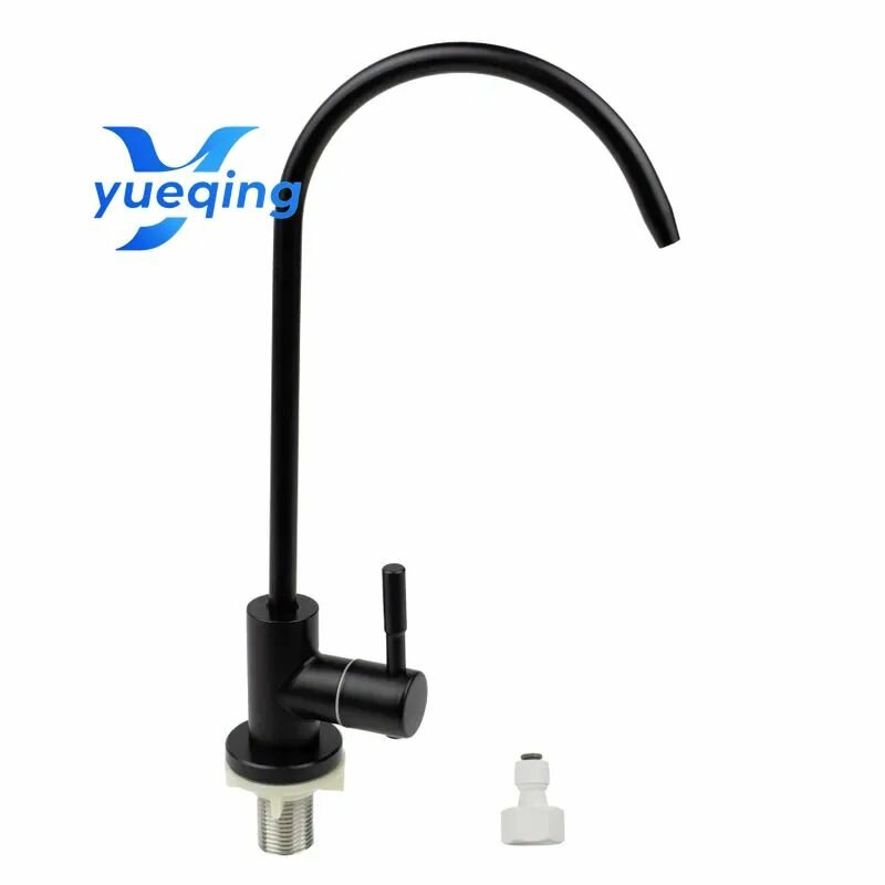 Черный кухонный смеситель для питьевой воды из нержавеющей стали 304 с С-образным изливом и аэратором