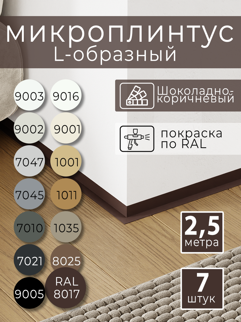 Микроплинтус L-образный с пружинами Шоколадно-коричневый RAL 8017 (2,5 метра)