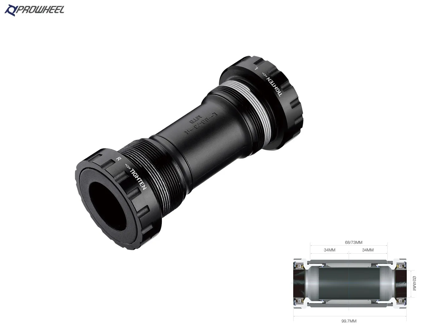 Каретка-картридж PROWHEEL, MTB, с внеш. чашкам, ст-т Hollowtech 2 (24 мм), BC1.37”X24T BB, пр