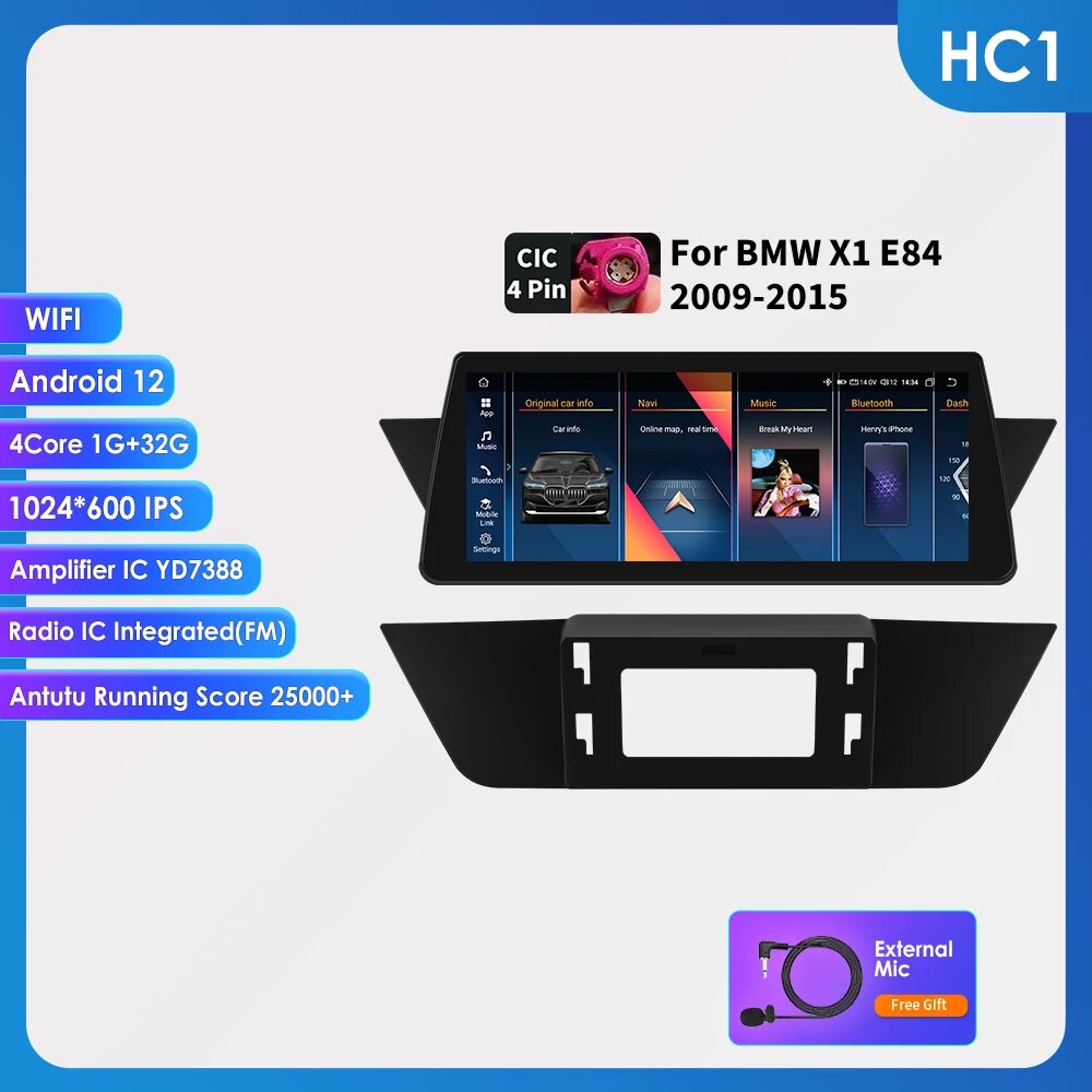 10,25-дюймовый экран Android14, автомобильный радиоприемник, мультимедийный X1 E84 1G-32G CIC